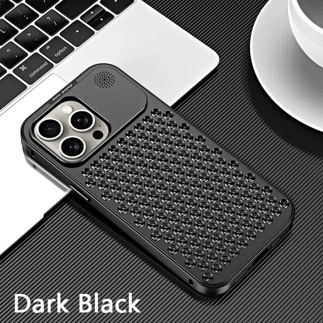 Съемный алюминиевый чехол с рассеиванием тепла для iPhone 12, 13, 14, 15, 16 Pro Max, металлический полый аромадиффузор, охлаждающий чехол для телефона Айфон 16 Про, Черный, Black