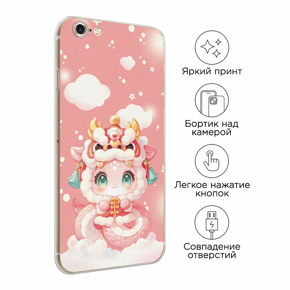 Чехол на Apple iPhone 6 Plus/6S Plus / Айфон 6 Плюс/Айфон 6С Плюс с принтом Розовая китайская змейка 1 — фото 1