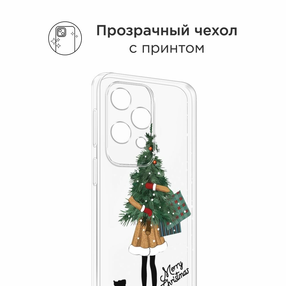 Чехол на Samsung Galaxy A05 / Самсунг Галакси A05 с принтом Девушка с ёлкой black, прозрачный — фото 1