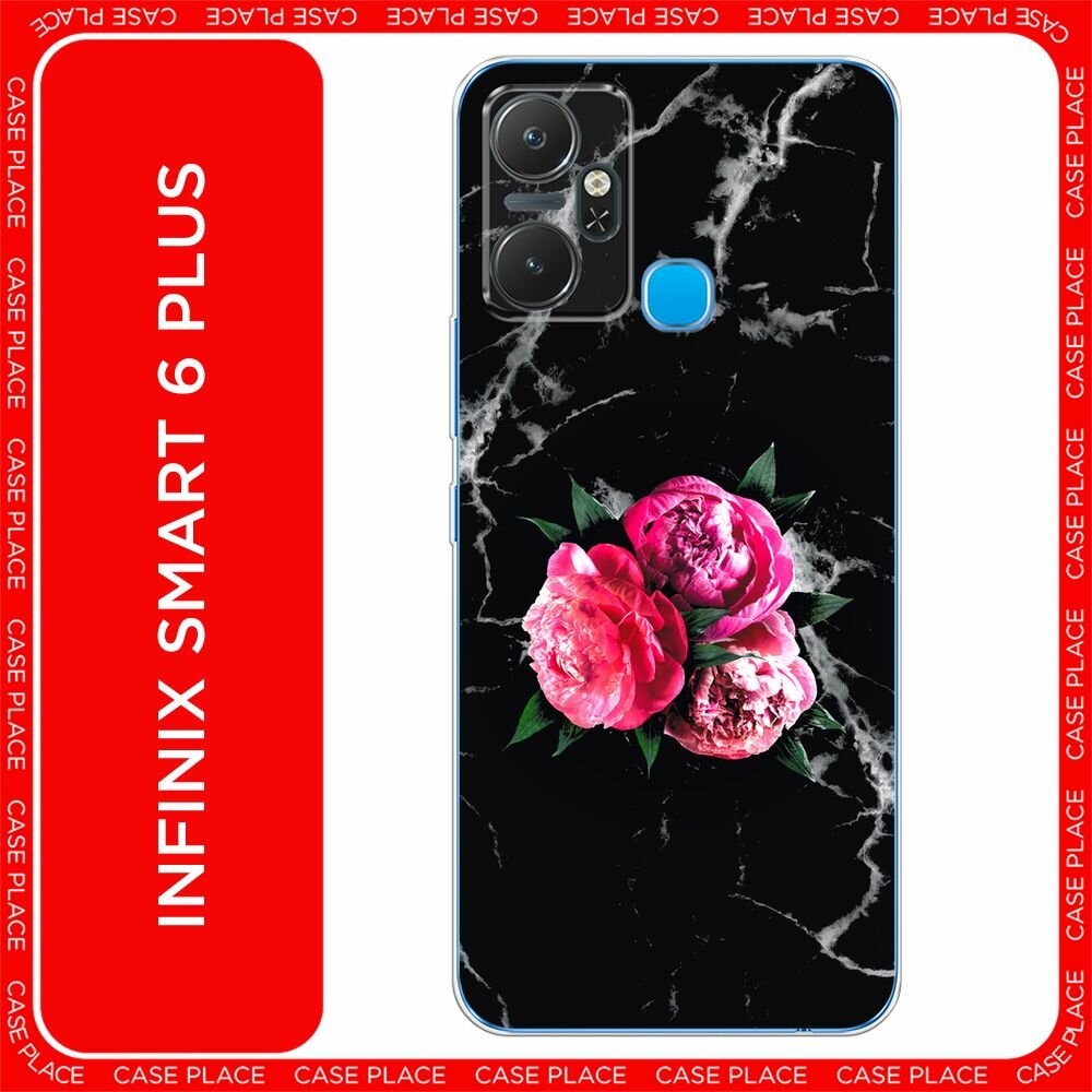 Чехол на Infinix Smart 6 Plus / Инфиникс Смарт 6 Плюс с принтом "Букет на черном мраморе"