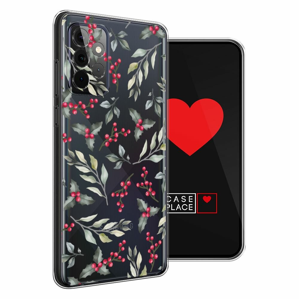 Чехол на Samsung Galaxy A72 / Самсунг Галакси А72 с принтом Зимние ягоды паттерн, прозрачный — фото 1