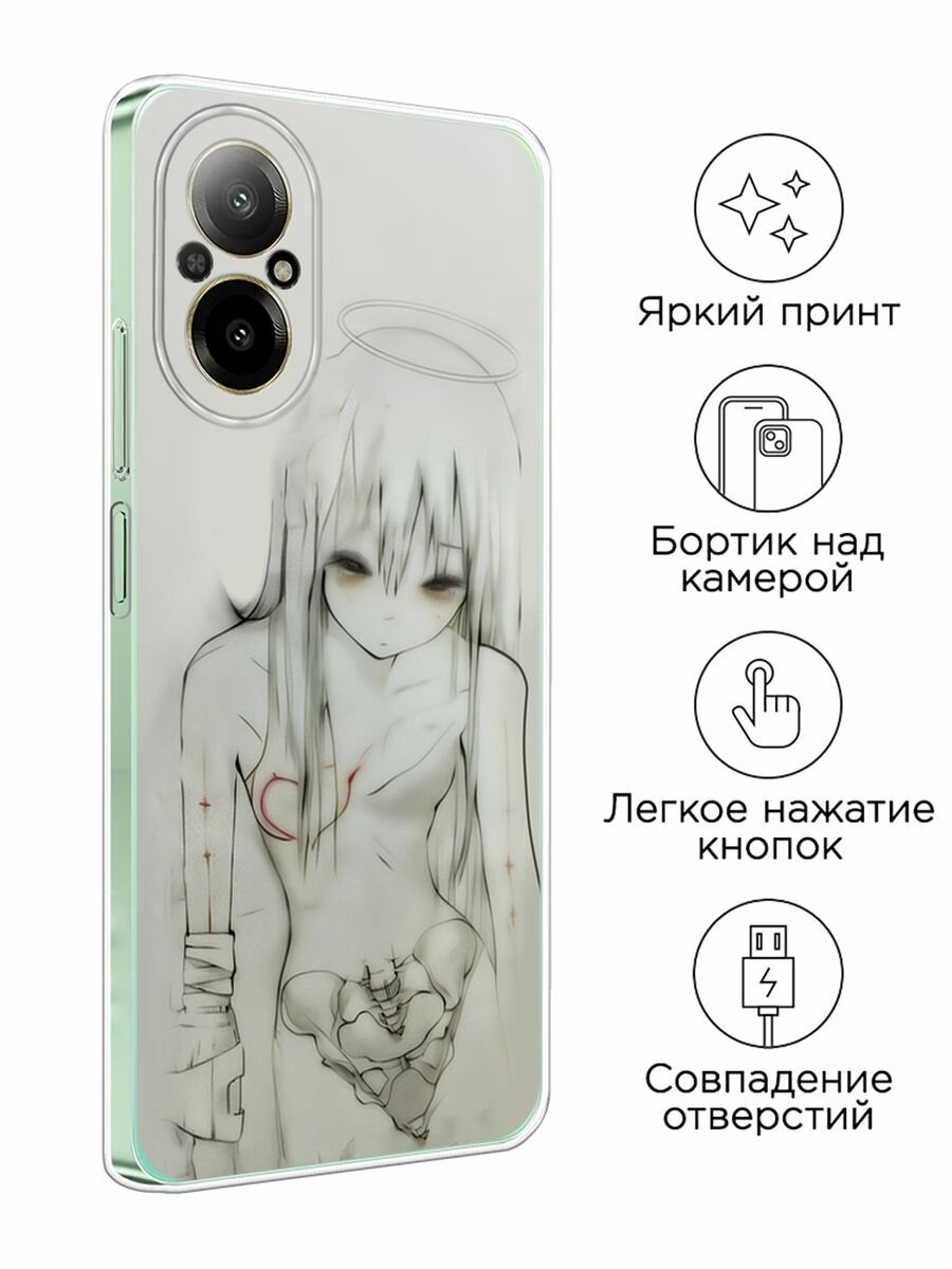 Чехол на Realme C67 4G / Реалми C67 4G с принтом "Аниме рисунок чёрно-белый" — фото 1