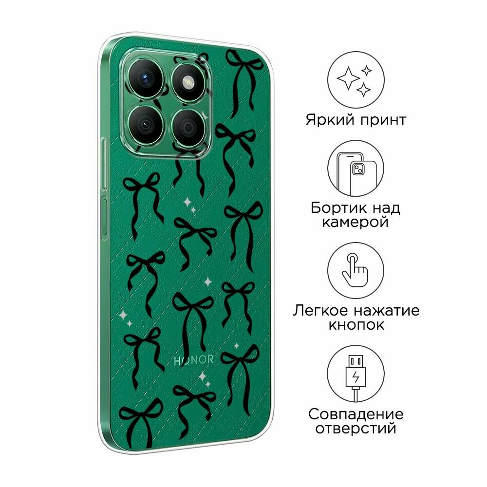 Чехол на Honor X8B / Хонор X8B с принтом "Black bows", прозрачный — фото 1