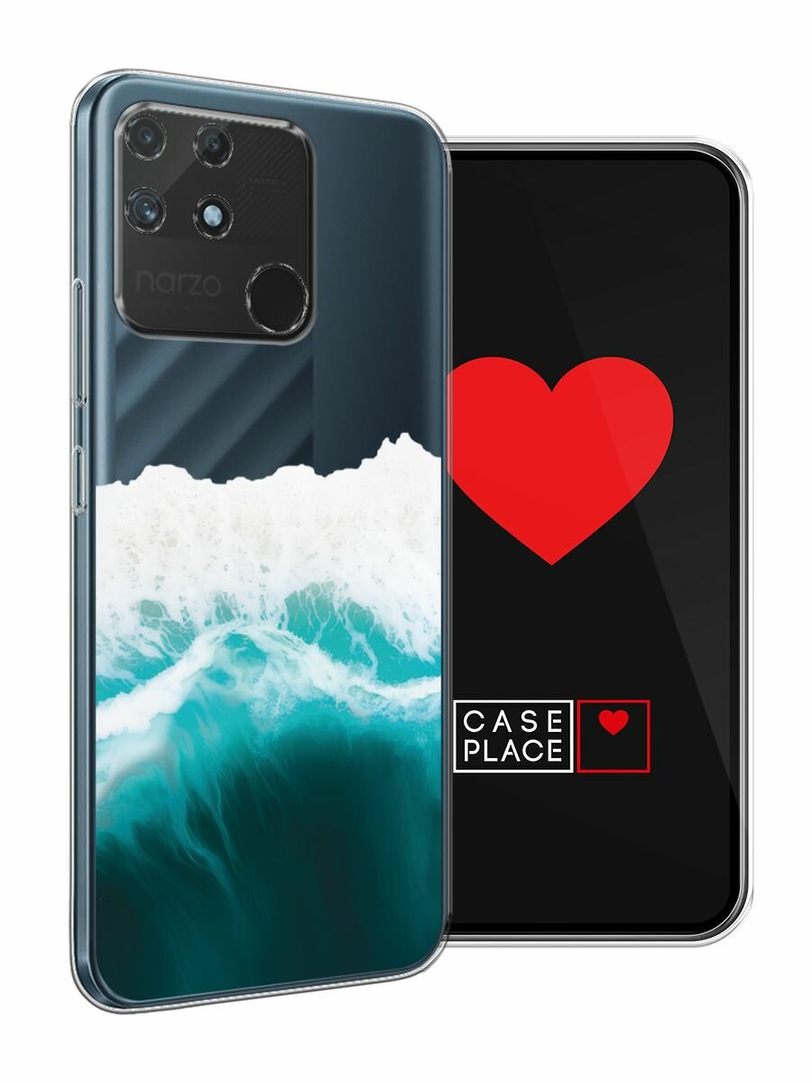 Чехол на Realme Narzo 50A / Реалми Нарзо 50A с принтом "Большая волна", прозрачный — фото 1