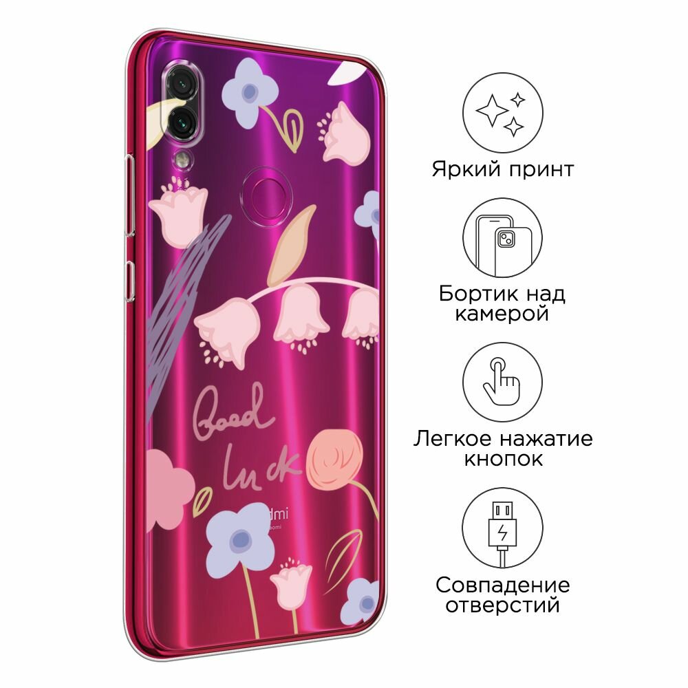 Чехол на Xiaomi Redmi Note 7 / Сяоми Редми Нот 7 с принтом "Lucky flowers", прозрачный — фото 1