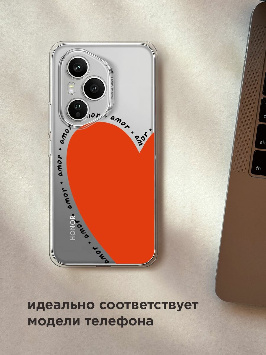 Чехол на Honor 400 Pro / Хонор 400 Про с принтом "amor heart 2 - 14 февраля", прозрачный — фото 1