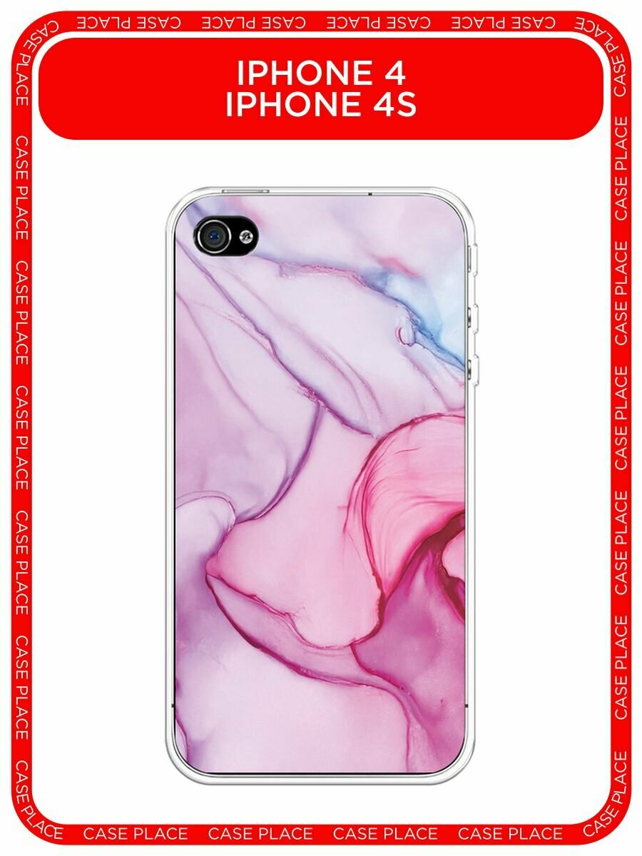 Чехол на Apple iPhone 4/4S / Айфон 4/4S с принтом "Розовые мраморные разводы"