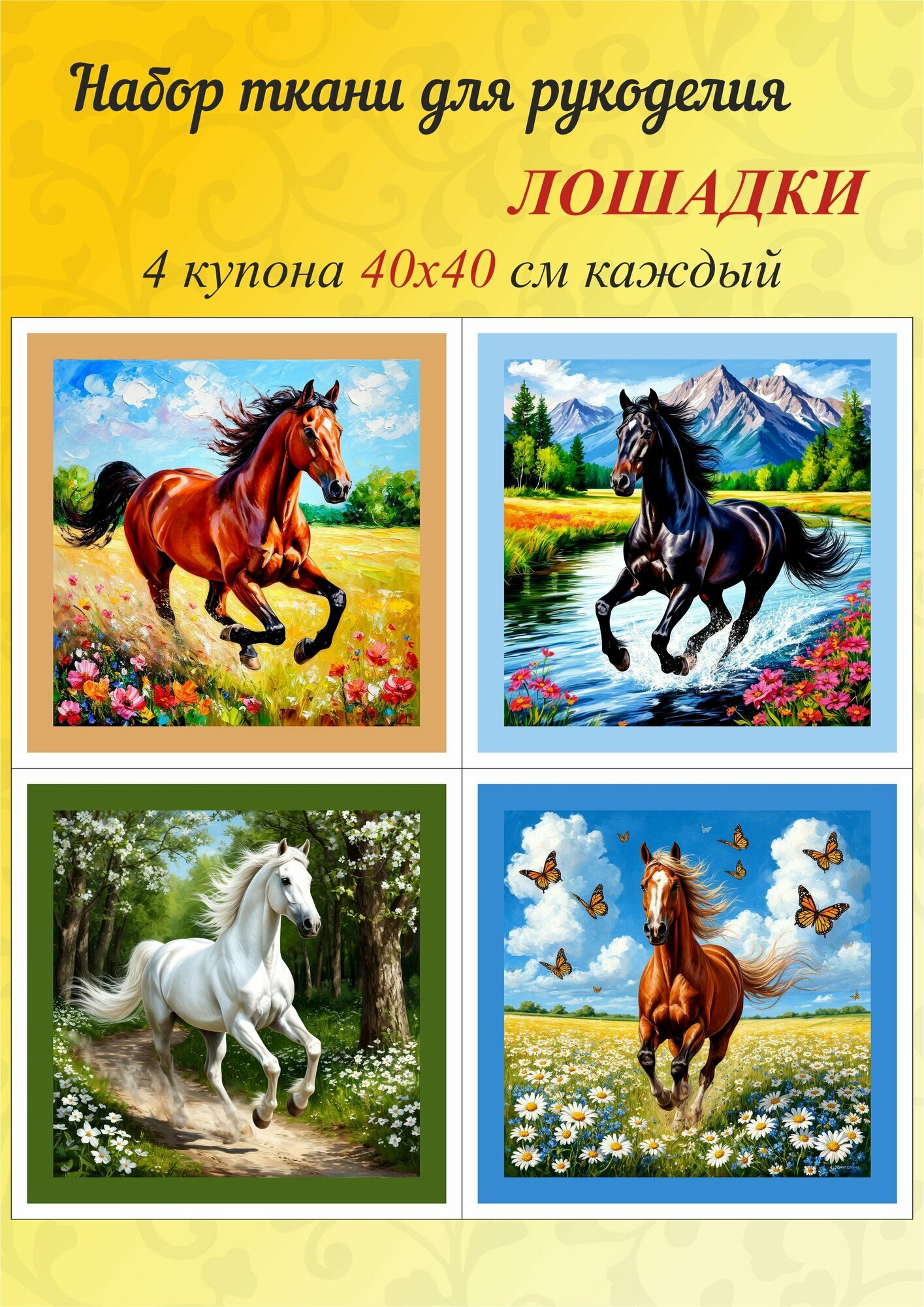 Купон ткань с принтами для пэчворка и шитья Лошадки
