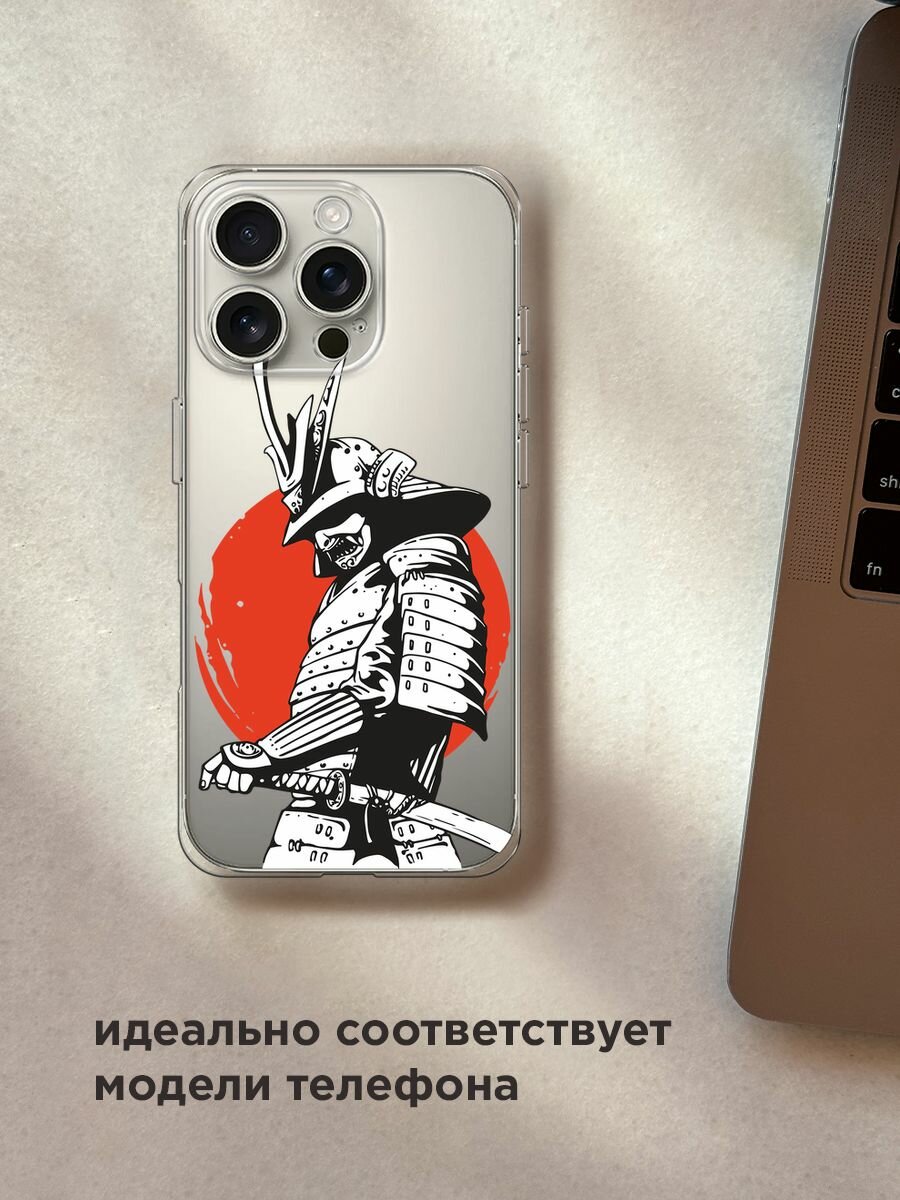 Чехол на Apple iPhone 16 Pro / Айфон 16 Про с принтом "Самурай с катаной", прозрачный — фото 1