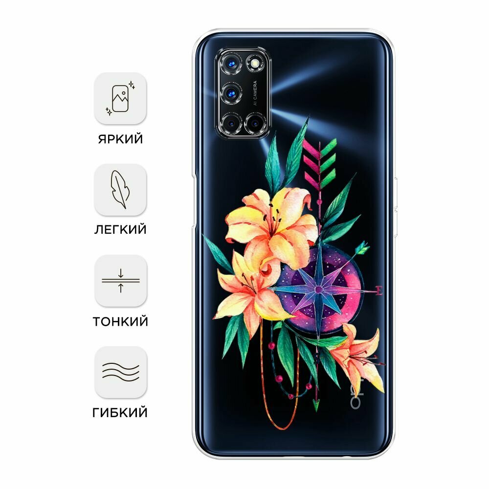 Чехол на Oppo A52/A72 / Оппо A52/A72 с принтом Компас в лилиях, прозрачный — фото 1