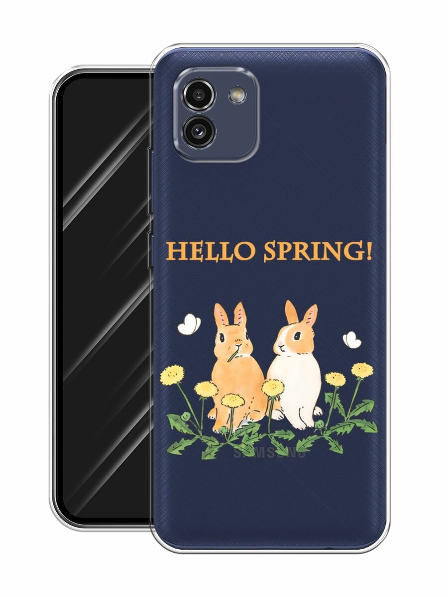Чехол на Samsung Galaxy A03 / Самсунг Галакси А03 с принтом "Весенние кролики", прозрачный — фото 1