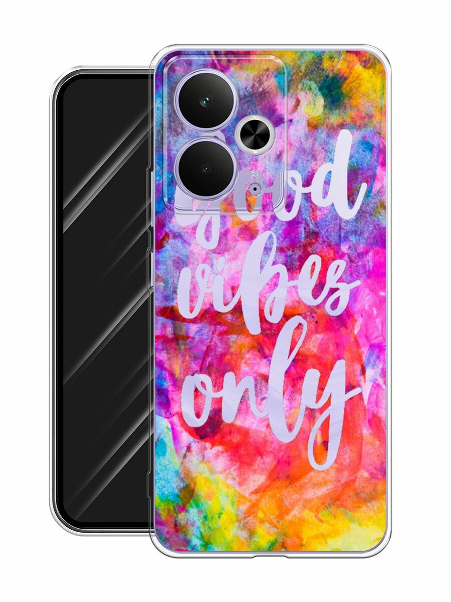 Чехол на Realme 14T / Реалми 14Т с принтом Good vibes only радуга, прозрачный — фото 1