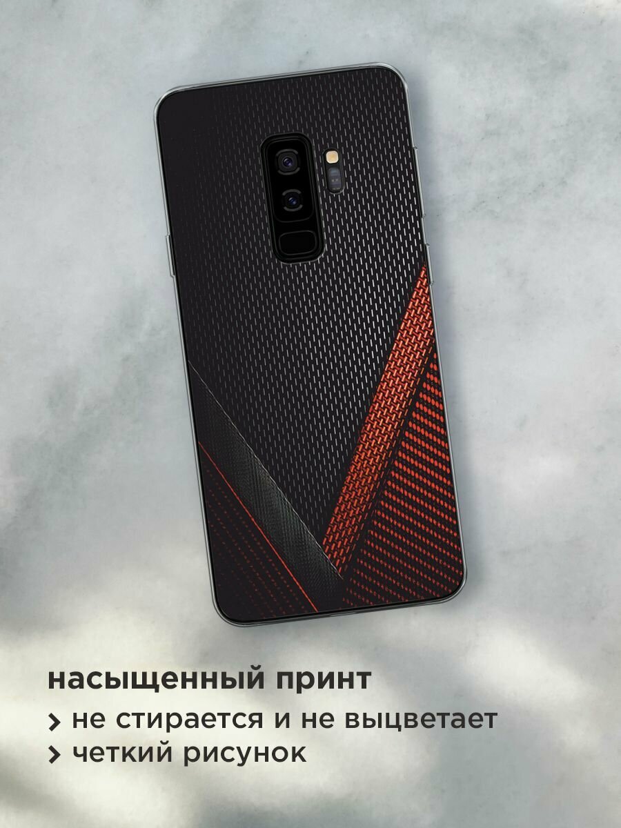 Чехол на Samsung Galaxy S9 + / Самсунг Галакси С9 Плюс с принтом "Красный карбон" — фото 1