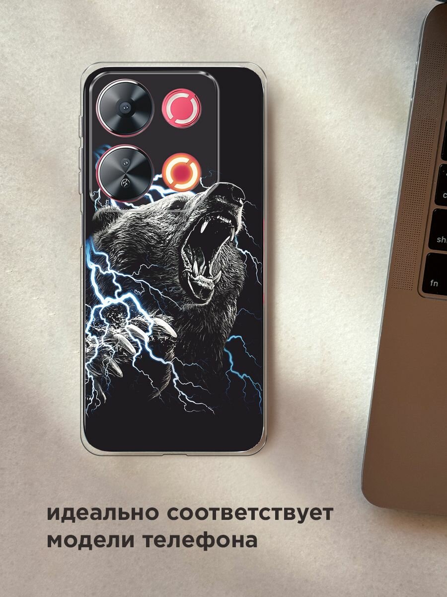 Силиконовый чехол на Itel P65 / Ител P65 с принтом "Гроза и медведь" — фото 1