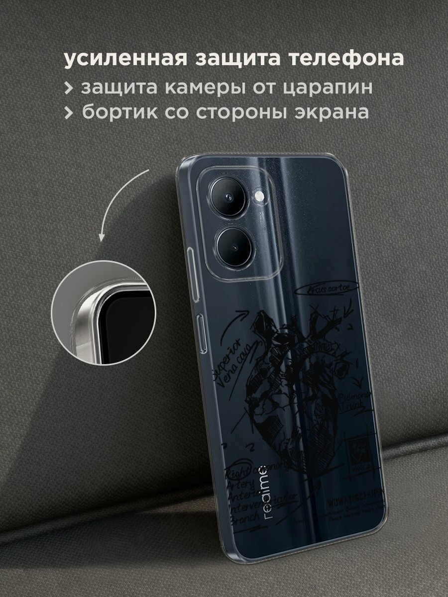 Чехол на Realme C33 / Реалми С33 с принтом "Анатомическое сердце 2", прозрачный — фото 1