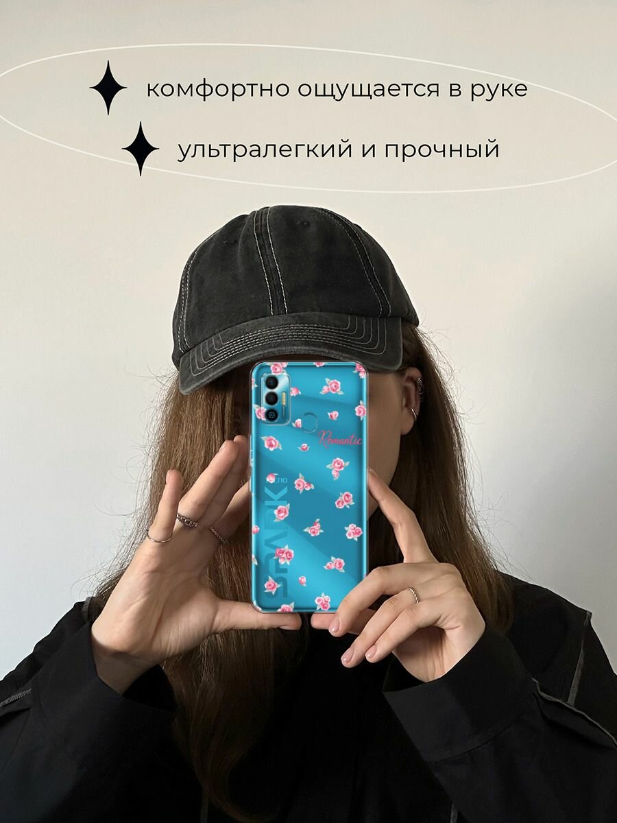 Чехол на Tecno Spark 7 / Техно Спарк 7 с принтом "Romantic 2", прозрачный — фото 1
