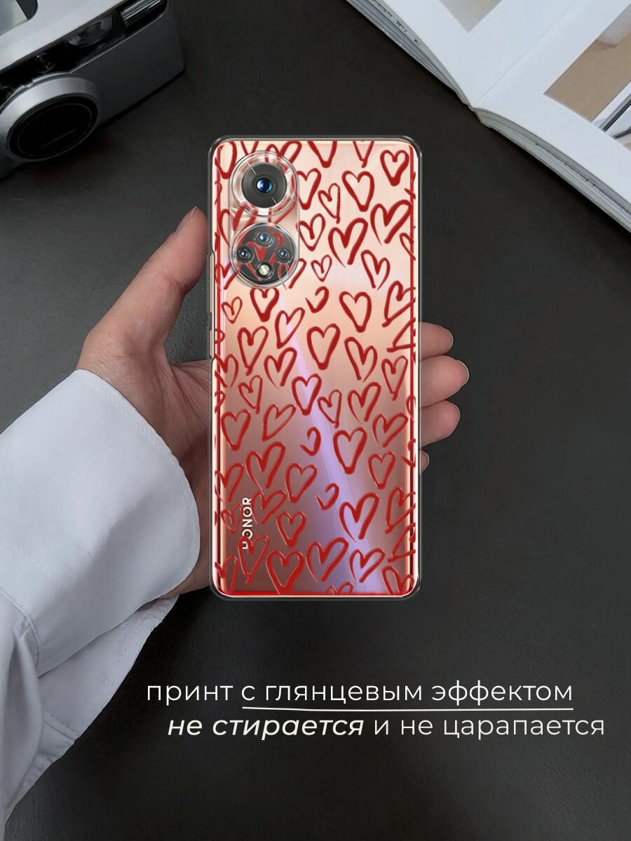 Чехол на Honor 50/Huawei Nova 9 / Хонор 50/Хуавей Нова 9 с принтом "Легкие бордовые сердечки" — фото 1