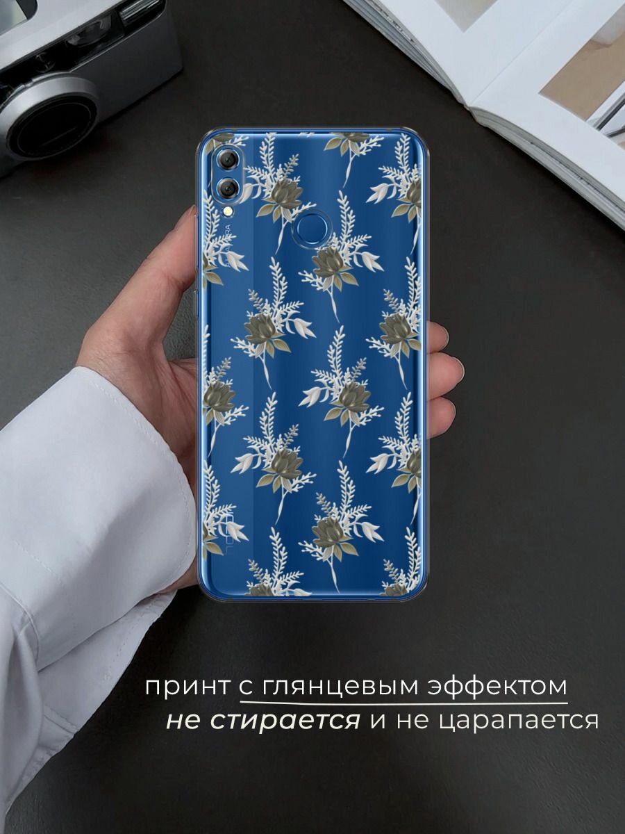 Чехол на Honor 8X / Хонор 8Х с принтом "Паттерн цветы сепия" — фото 1