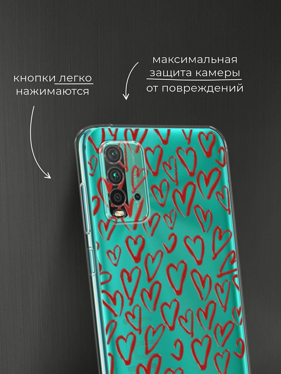 Чехол на Xiaomi Redmi 9T / Сяоми Редми 9Т с принтом "Легкие бордовые сердечки" — фото 1