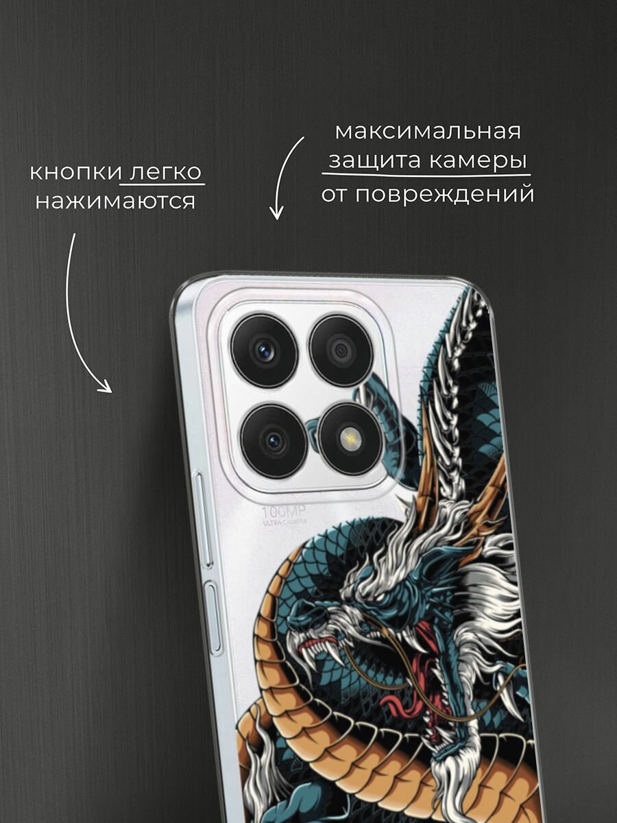 Чехол на Honor X8A / Хонор X8A с принтом "Китайский синий дракон" — фото 1