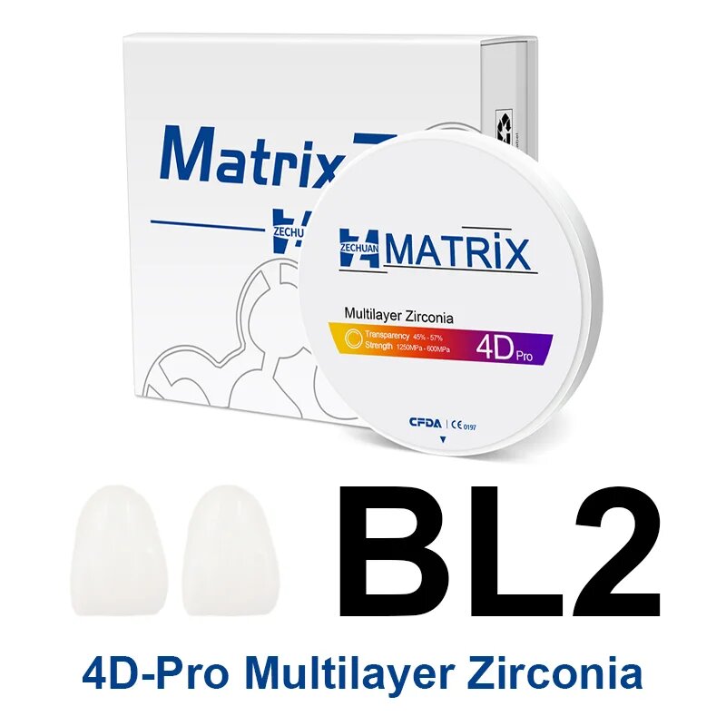 ZECHUAN MATRIX 4D Pro многослойные циркониевые блоки для стоматологии 98X12mm, BL2