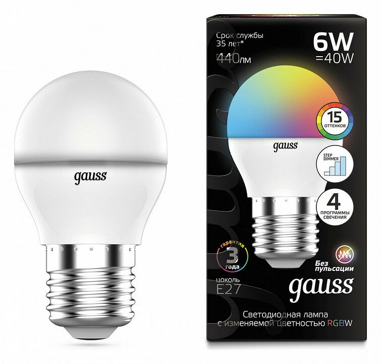 Лампа светодиодная Gauss E27 6Вт 3000K 105102406