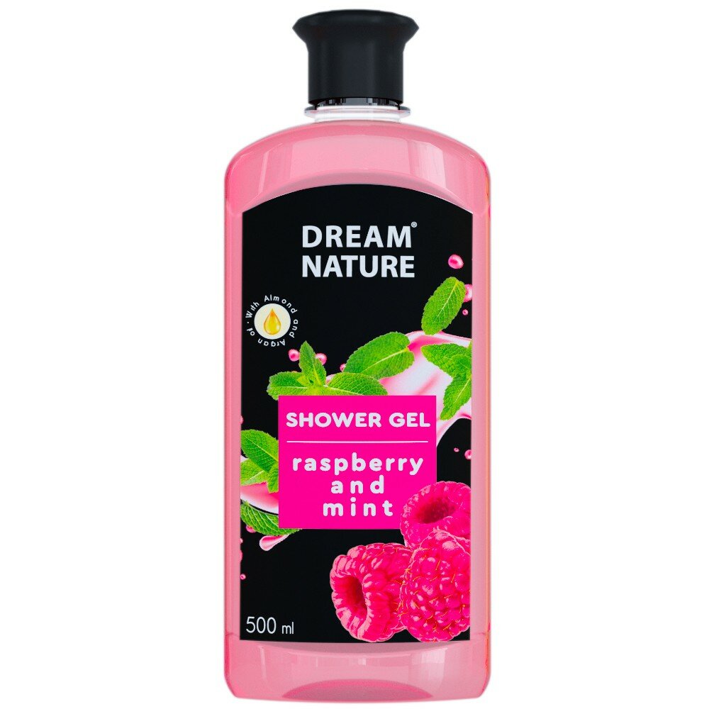 DREAM NATURE Гель для душа Малина и мята с маслами миндаля и арганы, 500 мл