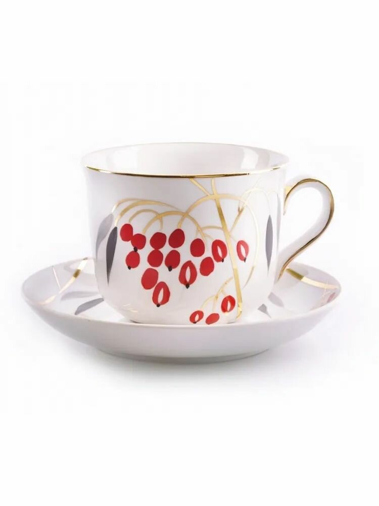 Чайная пара, Чашка с блюдцем, 450 мл. . Дулевский фарфоровый завод. Форма Ностальгия. Рисунок Кизил.