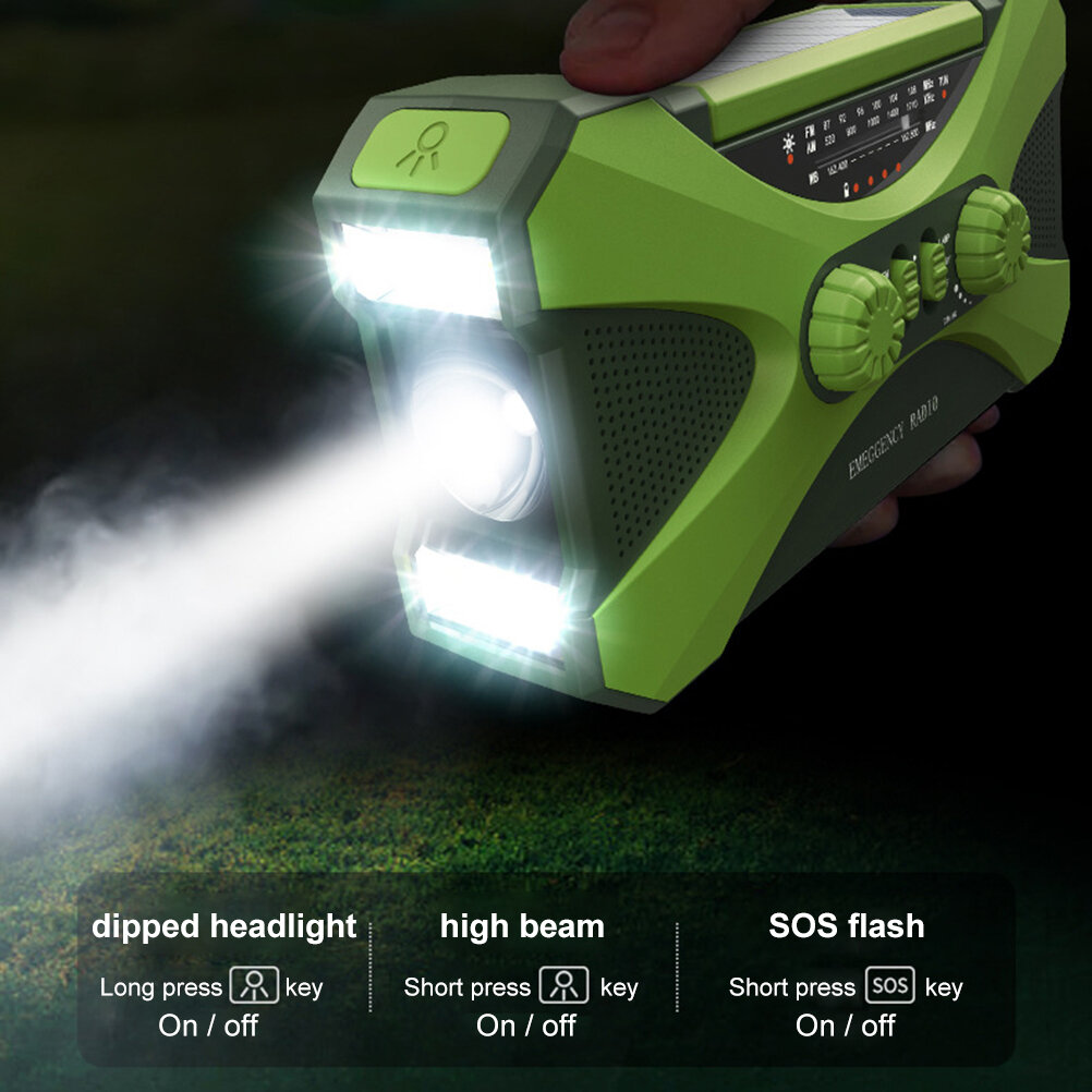 Солнечное радио ручной зарядки для экстренных случаев с динамо-ручкой, фонариком, источником питания и любимыми радиостанциями