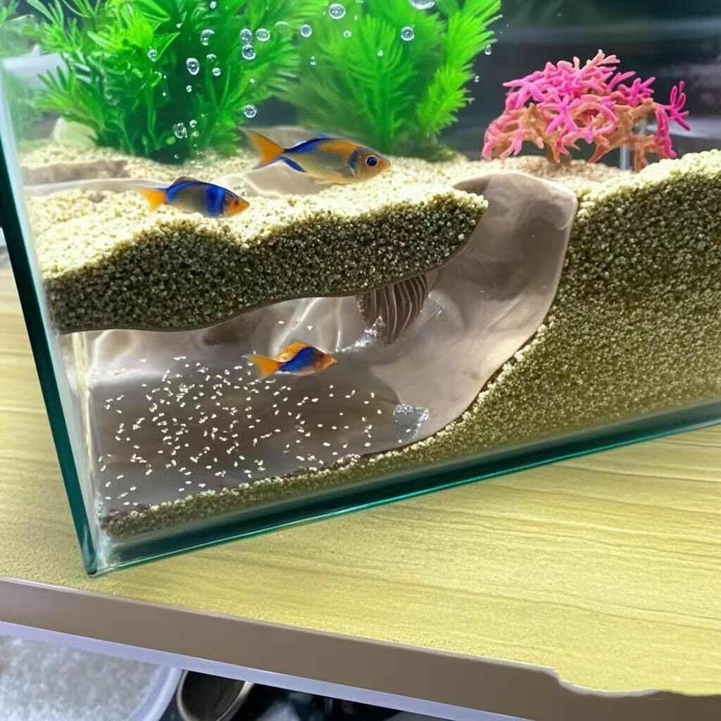 Аквариумная пещера Подземный туннель-пещера для аквариума с тремя отверстиями и естественной формой изгиба. Прочное гравийное укрытие для коридорасов, вьюнов и креветок