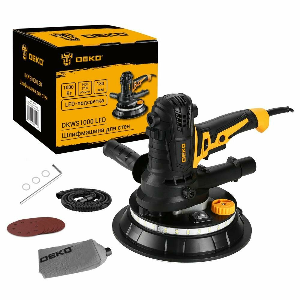 Шлифмашина для стен DEKO DKWS1000 LED 180мм 1000Вт 085-1060