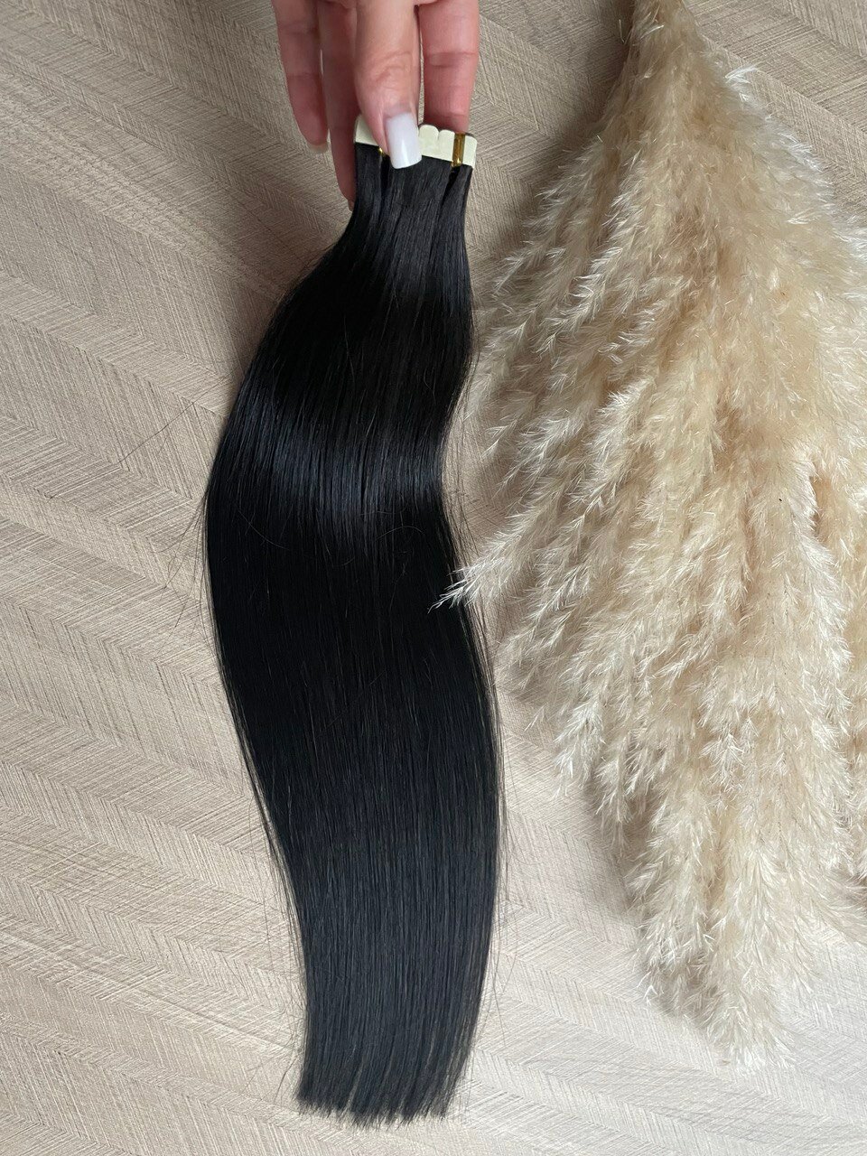 Волосы для наращивания AMERA #1b, натуральные, 20 шт, длина 45 см, цвет #1b черный с коричневым