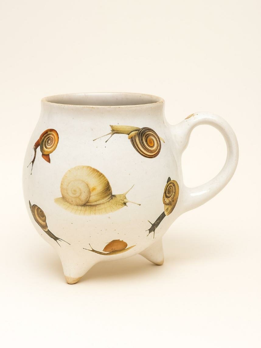 Кружка-котелок ручной работы на ножках «Улитки», керамика, 250 мл
