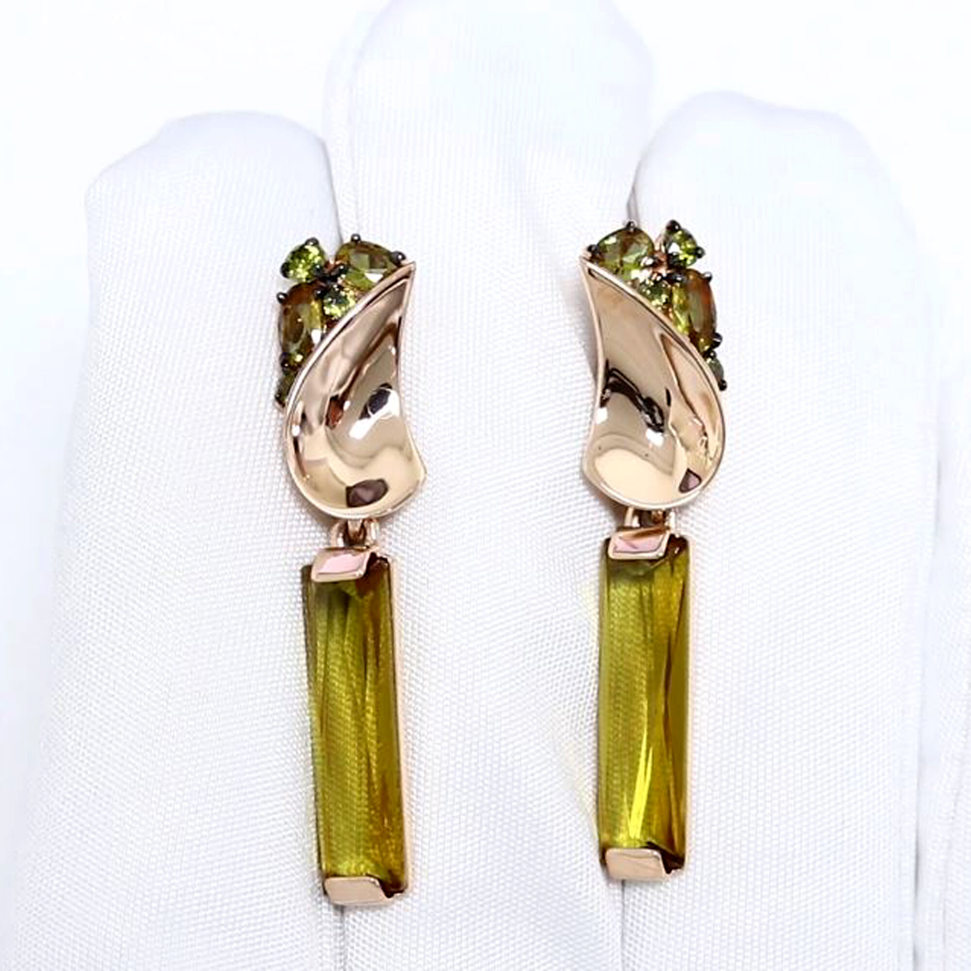 Серьги, красное золото, 585 проба, султанит, фианит