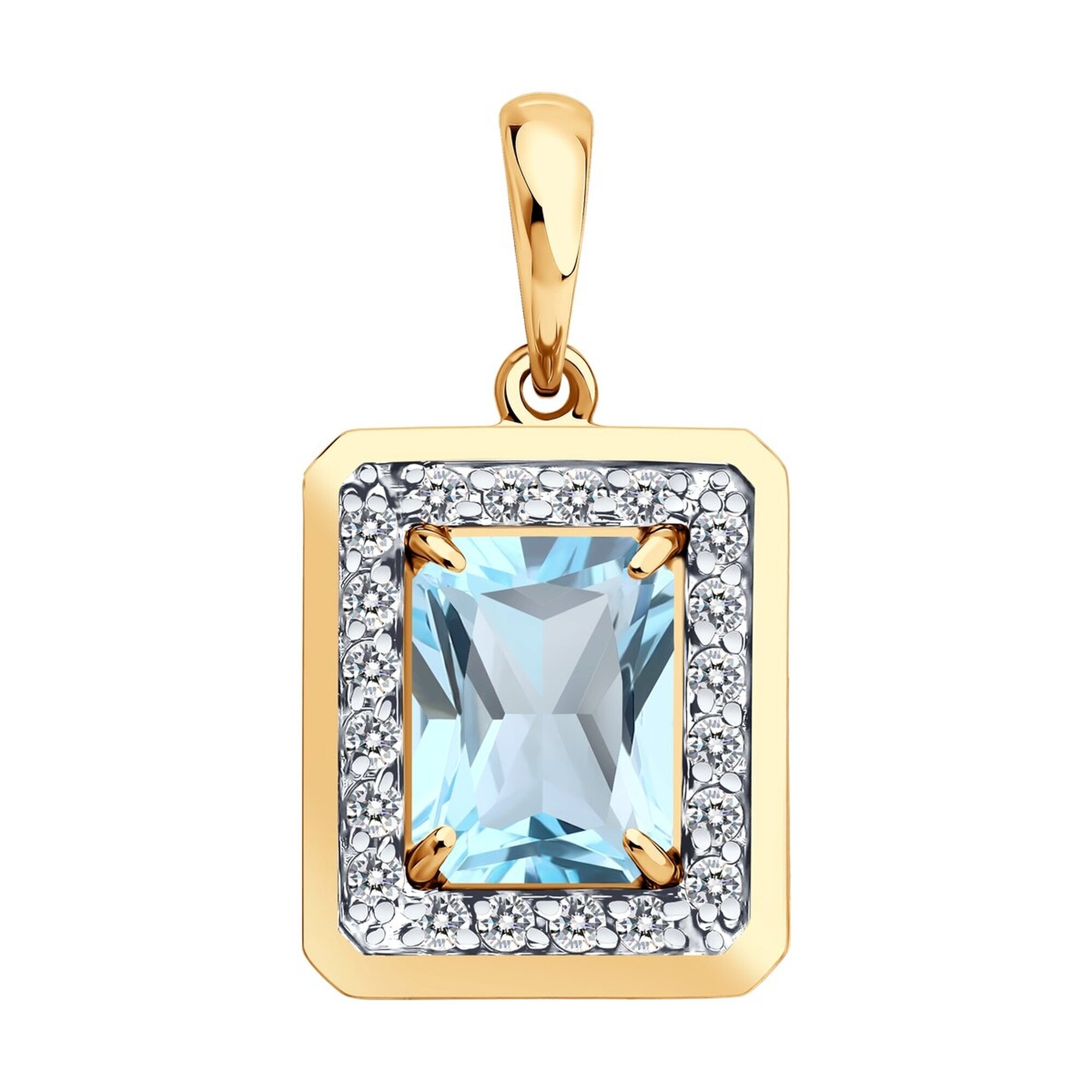 Подвеска, красное золото, 585 проба, фианит, топаз