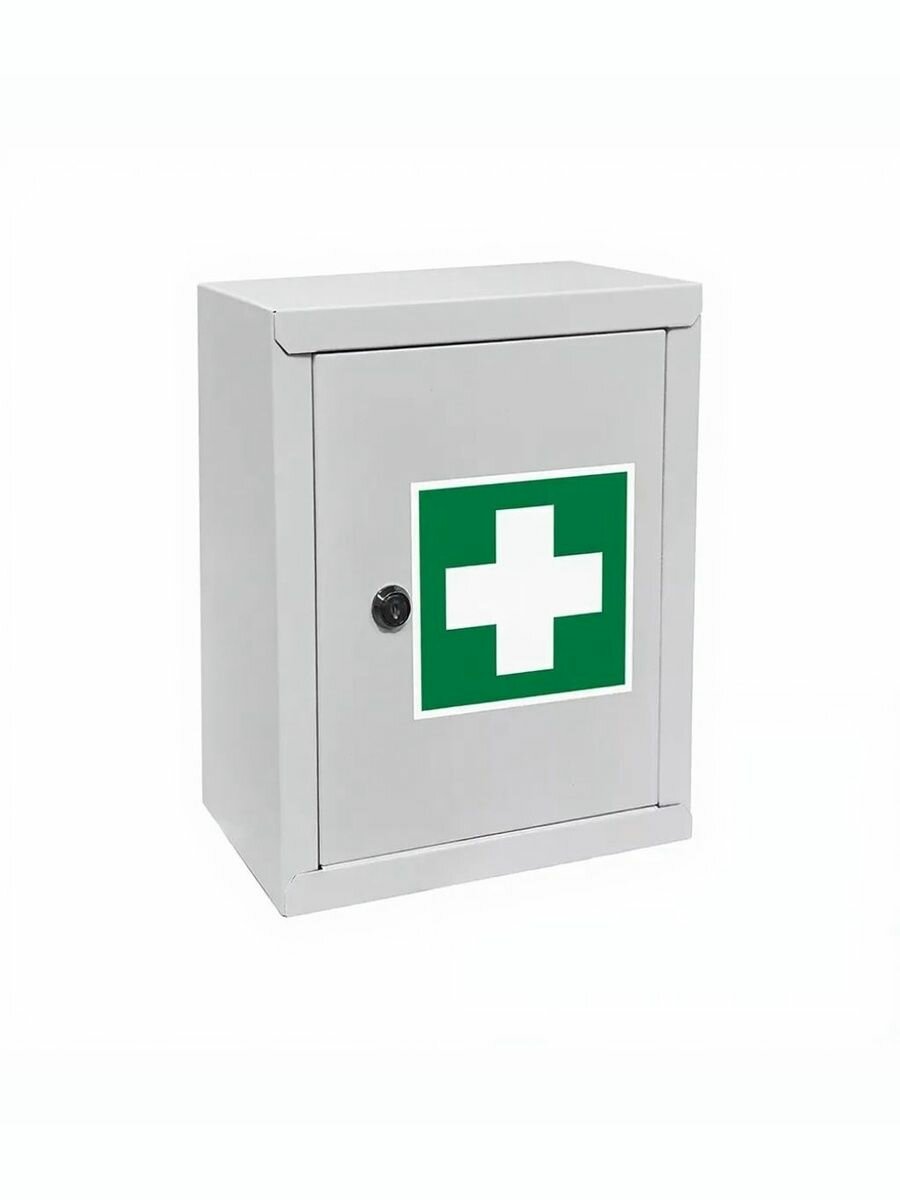 Аптечка офисная с вложением в металлическом шкафу настенном для оказания первой помощи пострадавшим с применением медицинских изделий. пр №262н
