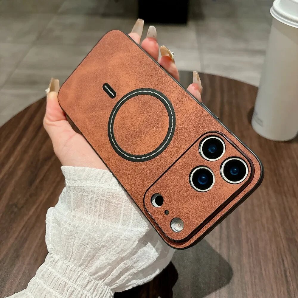 Магнитный кожаный чехол для iPhone 17 Pro Max 17 Air 17 Pro, магнитный чехол для Mag-safe, противоударный, универсальный защитный чехол для камеры iPhone17, Коричневый, Dark Brown