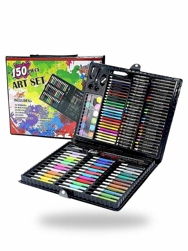 Набор для рисования 150 предметов: карандаши, краски, фломастеры, кисти в кейсе
