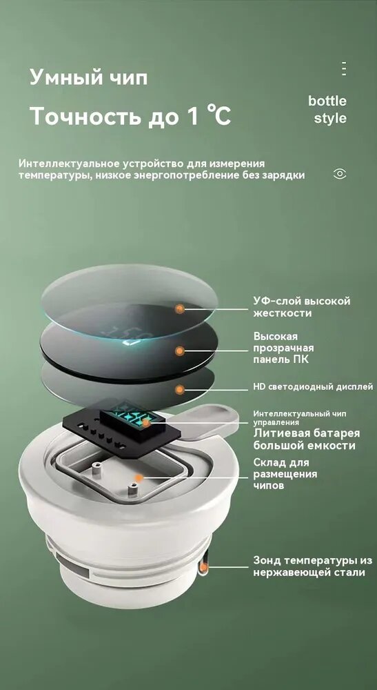 Термос с подогревом, 2 л, нержавеющая сталь, изотермический, с дисплеем температуры — фото 1