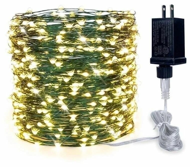 Электрогирлянда интерьерная Роса Светодиодная 1000 ламп, 100м. зелёный провод, Холодный белый