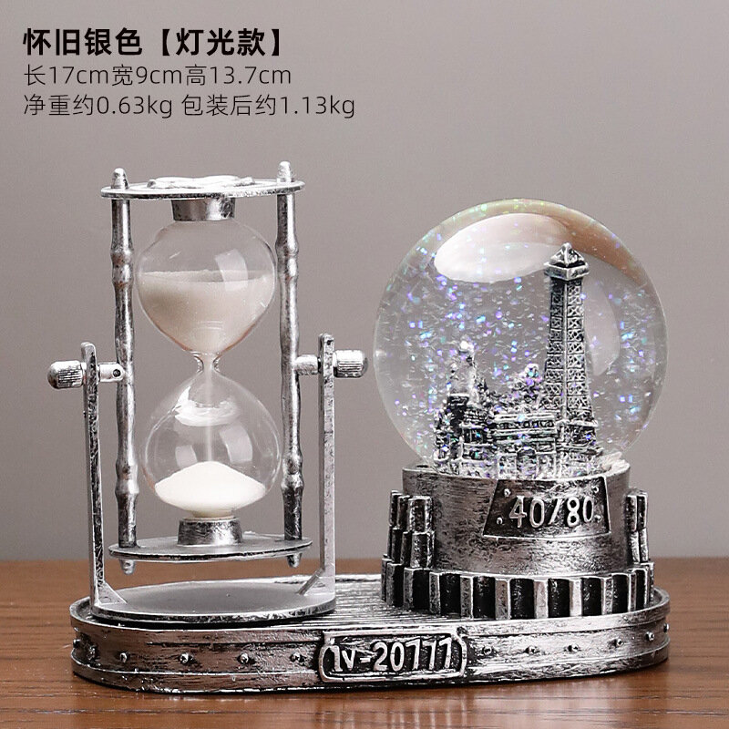 Песочные часы "Эйфелева башня", с хрустальным шаром, смоляные, ретро-серия "Астронавт"