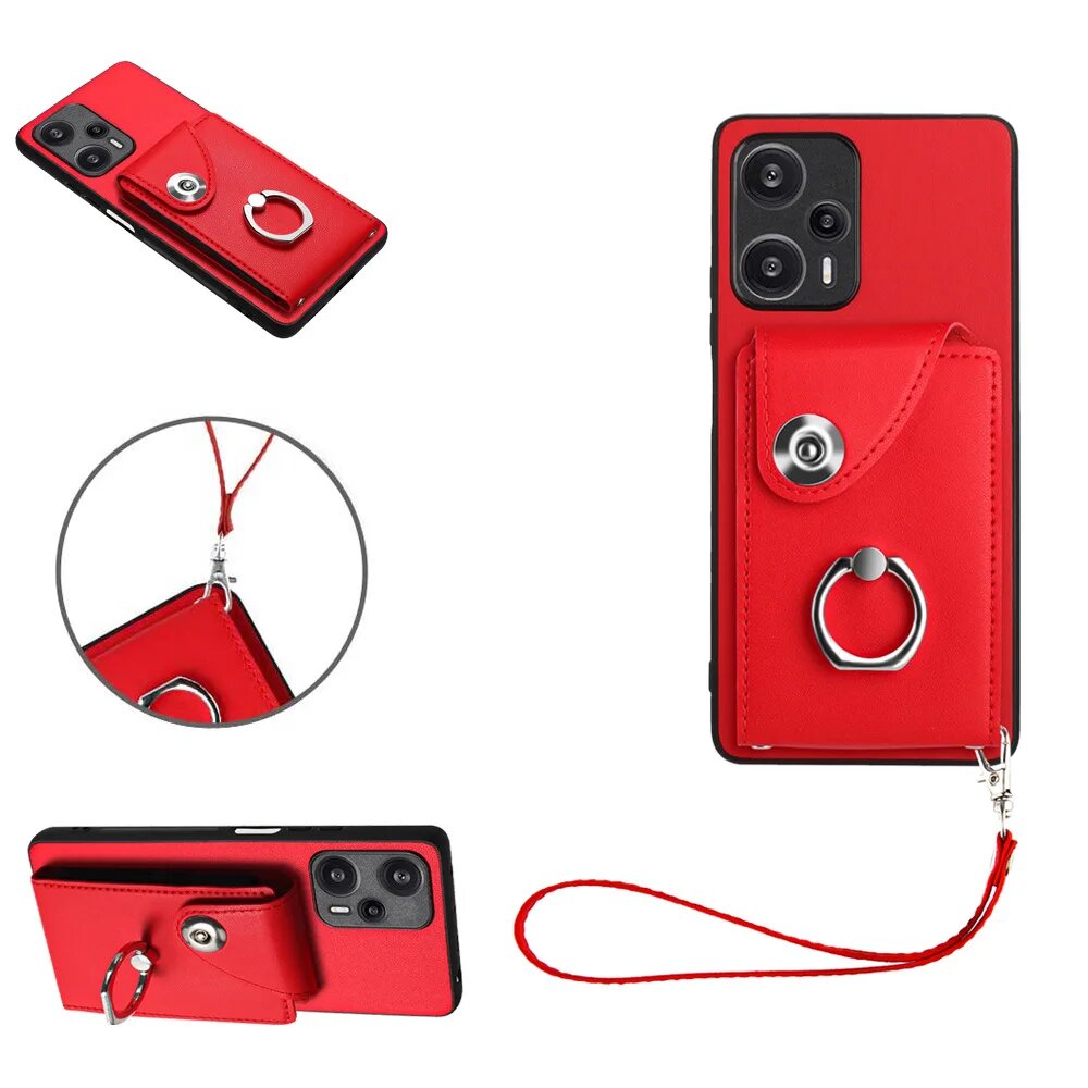 Кожаный чехол-кольцо на руку для Honor 400 Pro 200 Lite 90 Magic 7 6 5 с Красный, Red, Honor 200 Pro