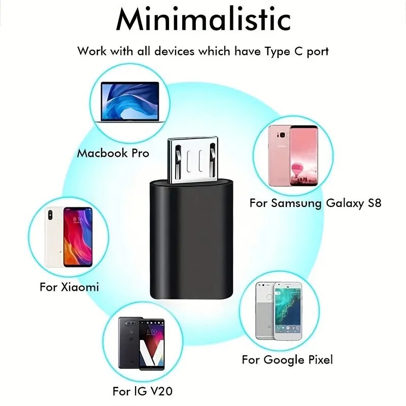 Комплект Адаптеров USB-C На USB 3.0 OTG, Micro USB На USB-C, Совместим С MacBook Pro, black8Pcs — фото 1