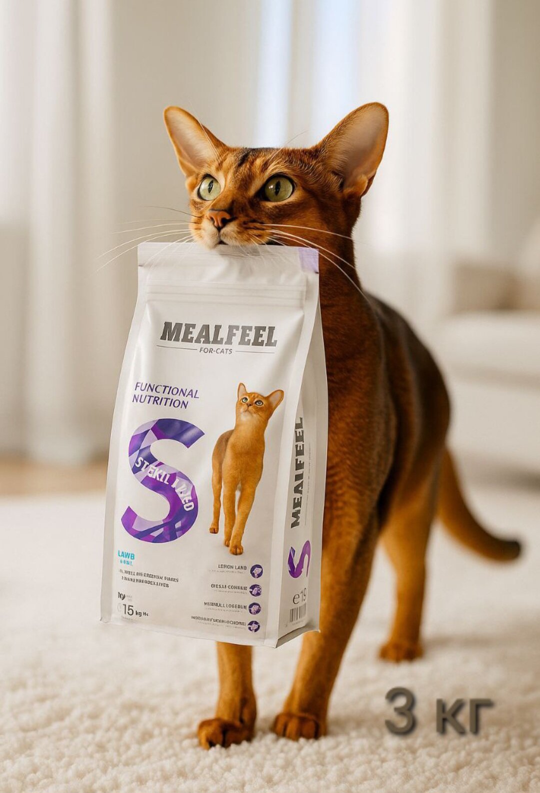 Mealfeel Корм сухой для стерилизованных кошек, с ягненком, 3 кг