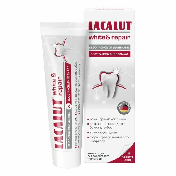 Паста зубная безопасное отбеливание и восстановление эмали White&Repair Lacalut/Лакалют 65г