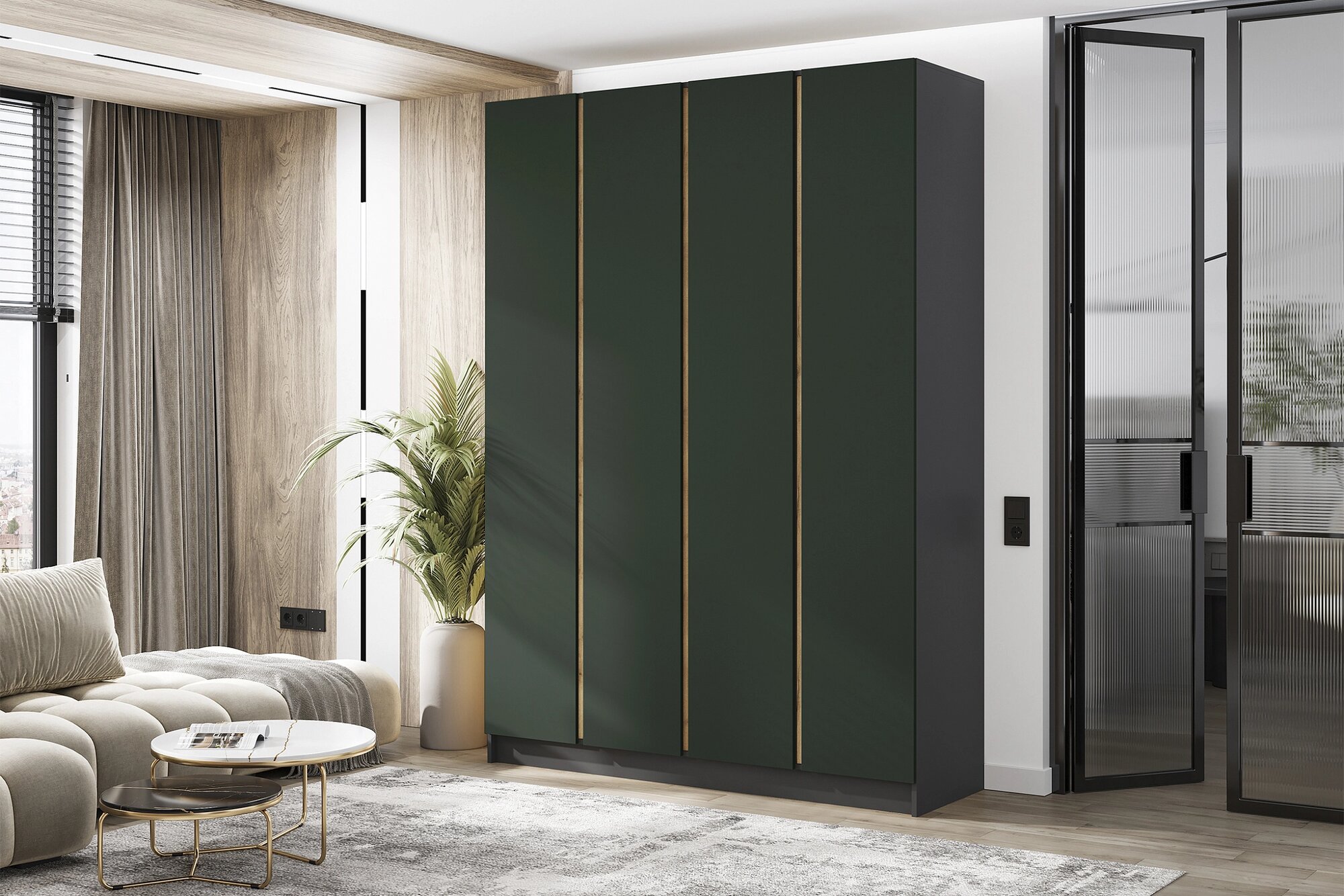 Келвин Шкаф 4-х ств. (1600) (Изумрудный, Графит)