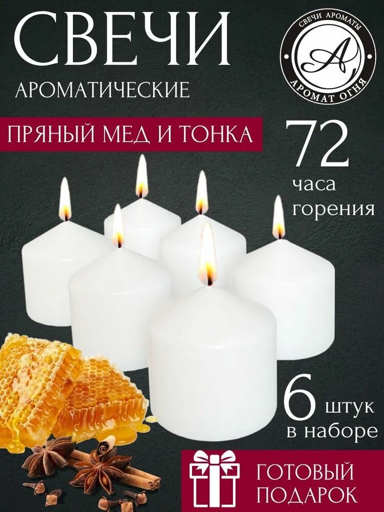 Набор ароматических свечей "Пряный мёд и бобов тонка", 6 штук, белый, 5 см