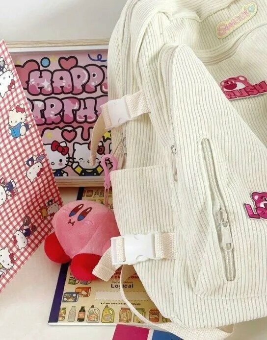 Рюкзак школьный Hello Kitty, бежевый, стильный и удобный, для школьников — фото 1