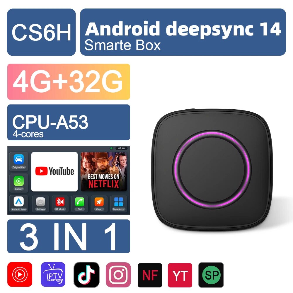 Беспроводной адаптер CarPlay Android TV Box с проводным к беспроводному автомобильному воспроизведению Android Auto адаптер HDMI потоковая коробка видео для OEM Car AI