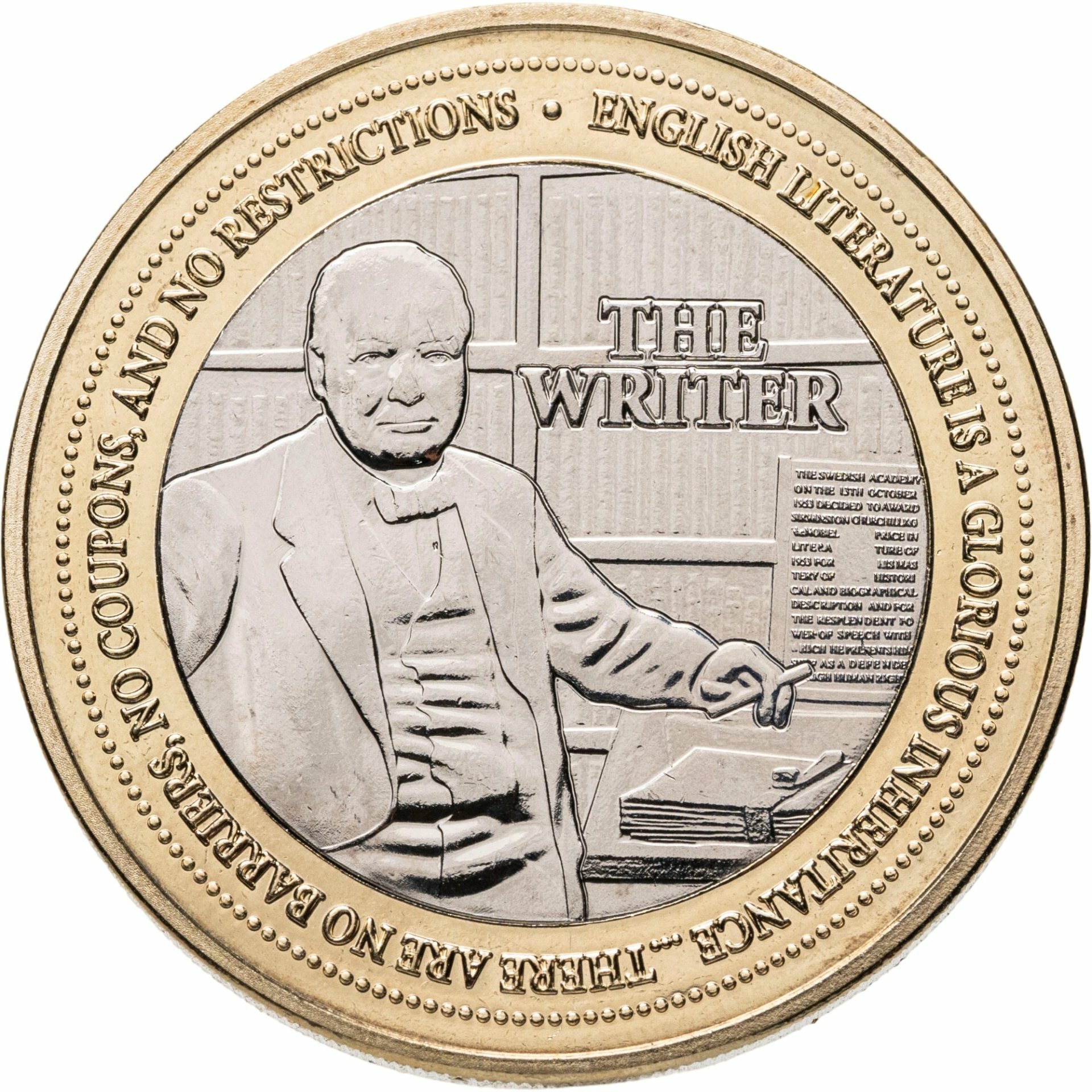 Джерси 2 фунта 2024 "150 лет со дня рождения Уинстона Черчилля Писатель", Биметалл, в сохранности BUNC